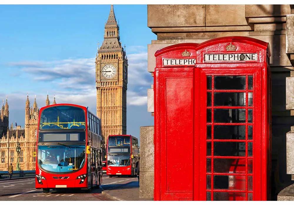 Pětidílná vliesová fototapeta Big Ben a londýnská telefonní budka, rozměr 375x250cm, MS-5-0018
