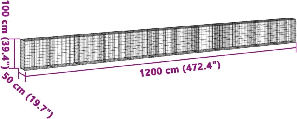 Gabionový koš s víkem 1 200 x 50 x 100 cm pozinkované železo 3295153