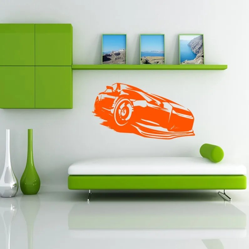 Živá Zeď Samolepka na zeď Abstraktní auto Barva: oranžová, Velikost: 60 x 33 cm