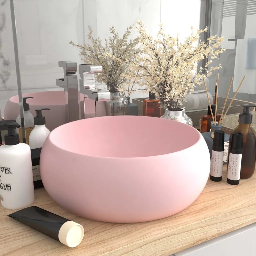 Luxusní umyvadlo kulaté matné růžové 40 x 15 cm keramické 146999