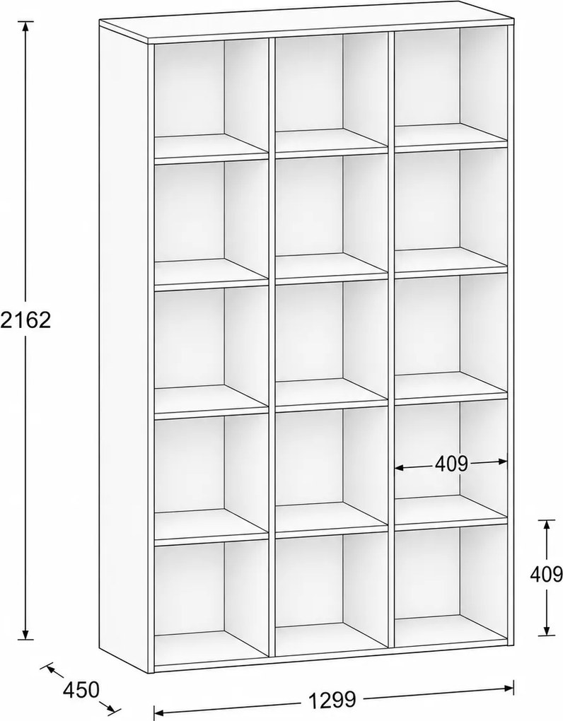 Regál FRAME, vysoký, 3 sloupce, 2162 x 1299 x 450 mm, dub přírodní