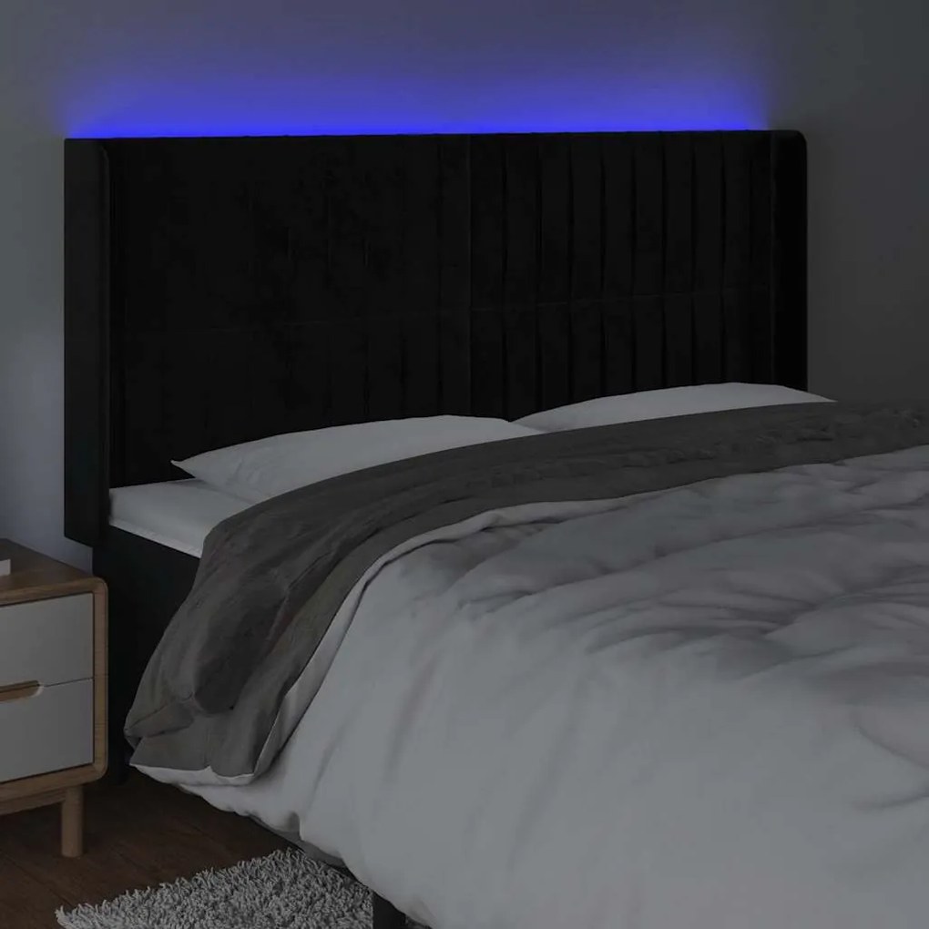 Čelo postele s LED černé 203 x 16 x 118/128 cm samet 3124354