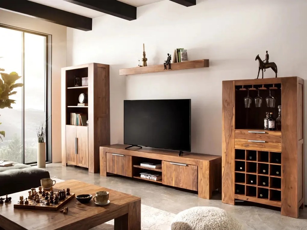 furniture-nabytek.cz - TV stolek Osvaro akácie - Stříbrné kovové úchytky