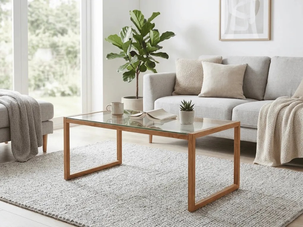 Konferenční stolek NATURELE se skleněnou deskou 90x50 cm, hnědý