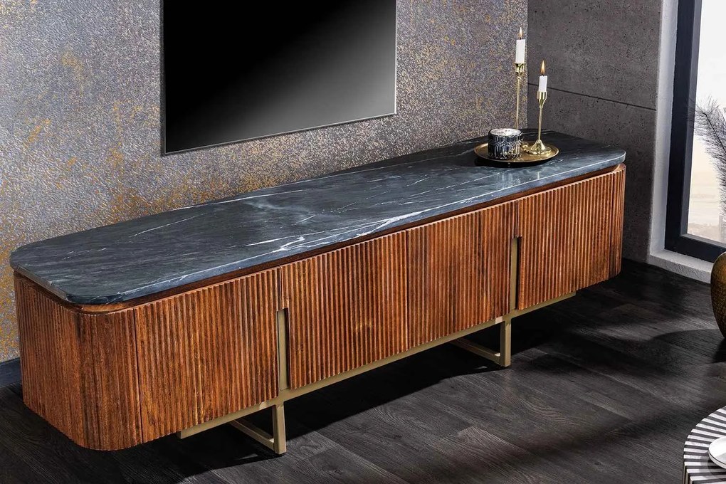 Designový TV stolek Daichi 160 cm mango/mramor