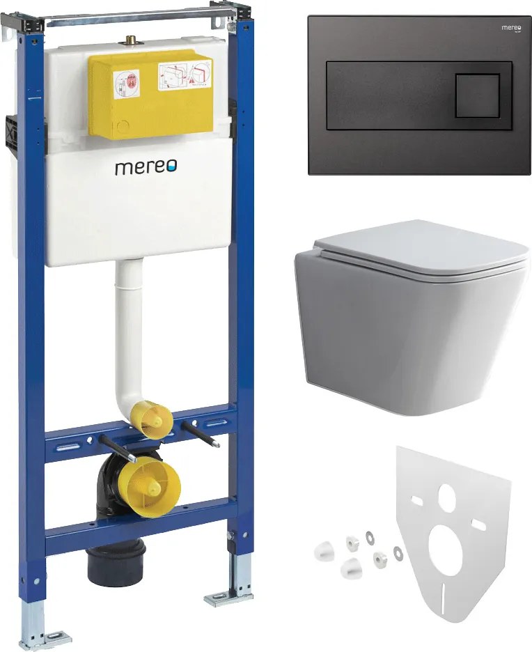 Mereo set wc závěsné kapotované se sedátkem modulem tlačítkem a izolací do sádrokartonu MM02NSETRT331