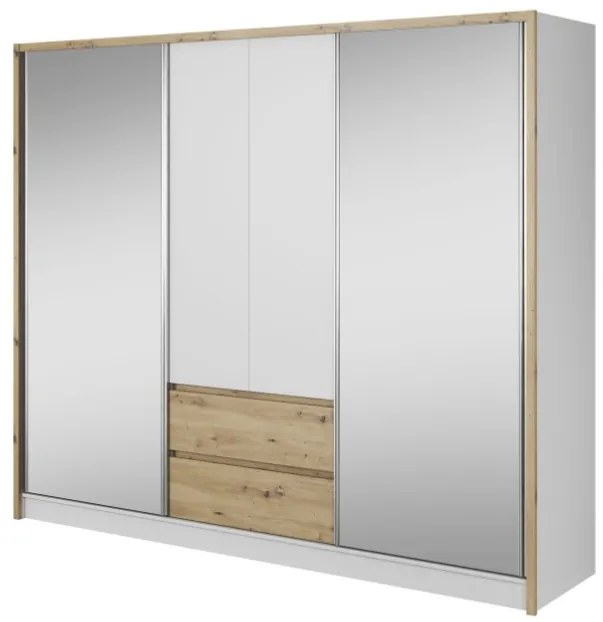 Moderní šatní skříň Sára - 250 cm - bílá / dub artisan