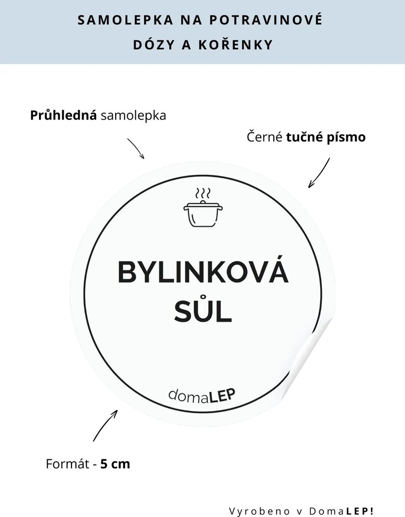 BYLINKOVÁ SŮL – průhledná samolepka na dózu, tučné písmo, 5 cm | DomaLEP