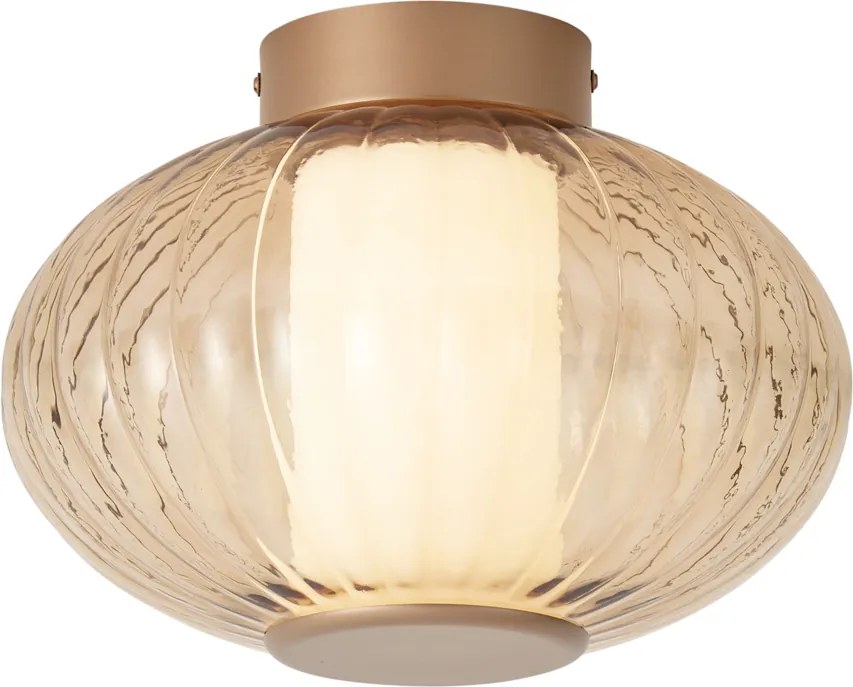 Designové stropní svítidlo mosazné 28cm s jantarovým sklem vč. LED 3-stupňově stmívatelné - Margherite