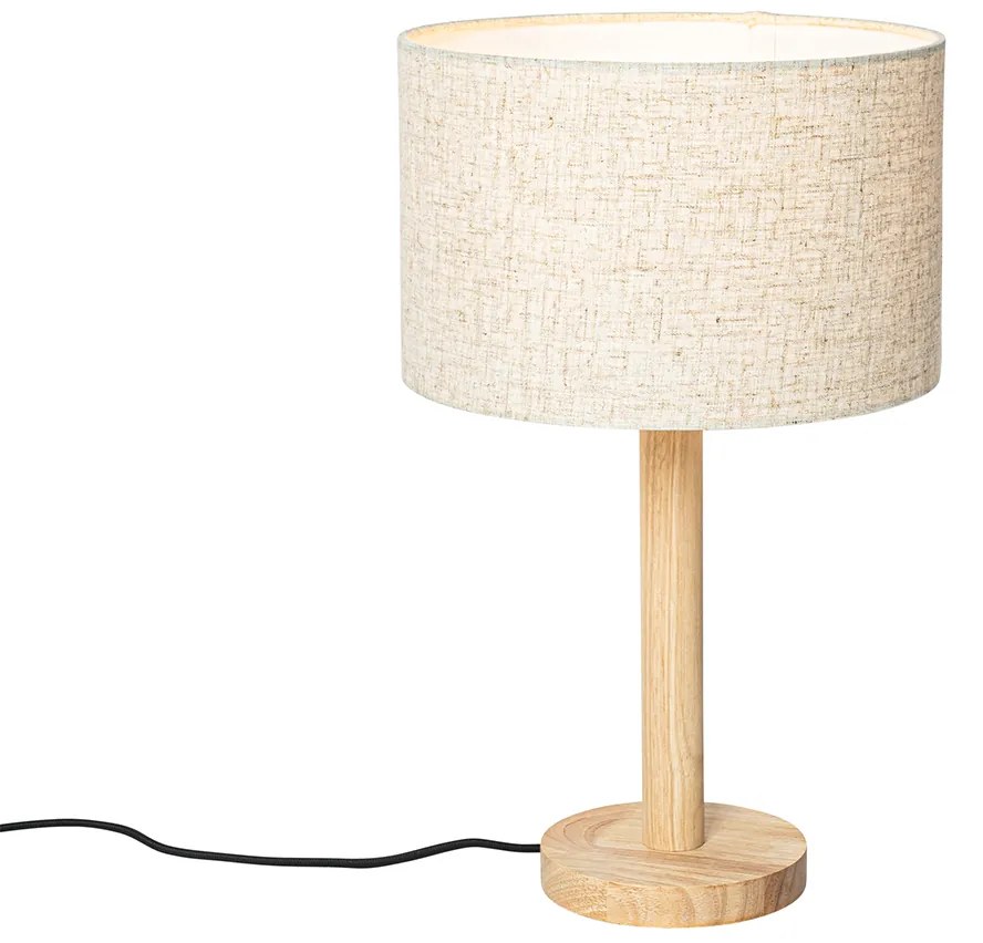 Rustikální stolní lampa dřevo s lněným stínítkem béžová 25 cm - Mels