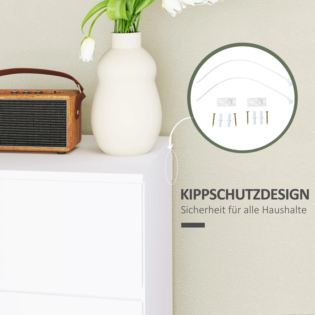 HOMCOM komoda Příborník se 4 zásuvkami, výklopná kancelářská skříň v bílé barvě, 55 x 33 x 80 cm, ideální pro obývací a pracovní prostory | Aosom.de