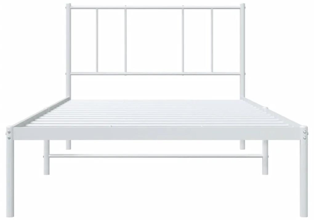 Kovový rám postele s čelem bílý 90 x 190 cm