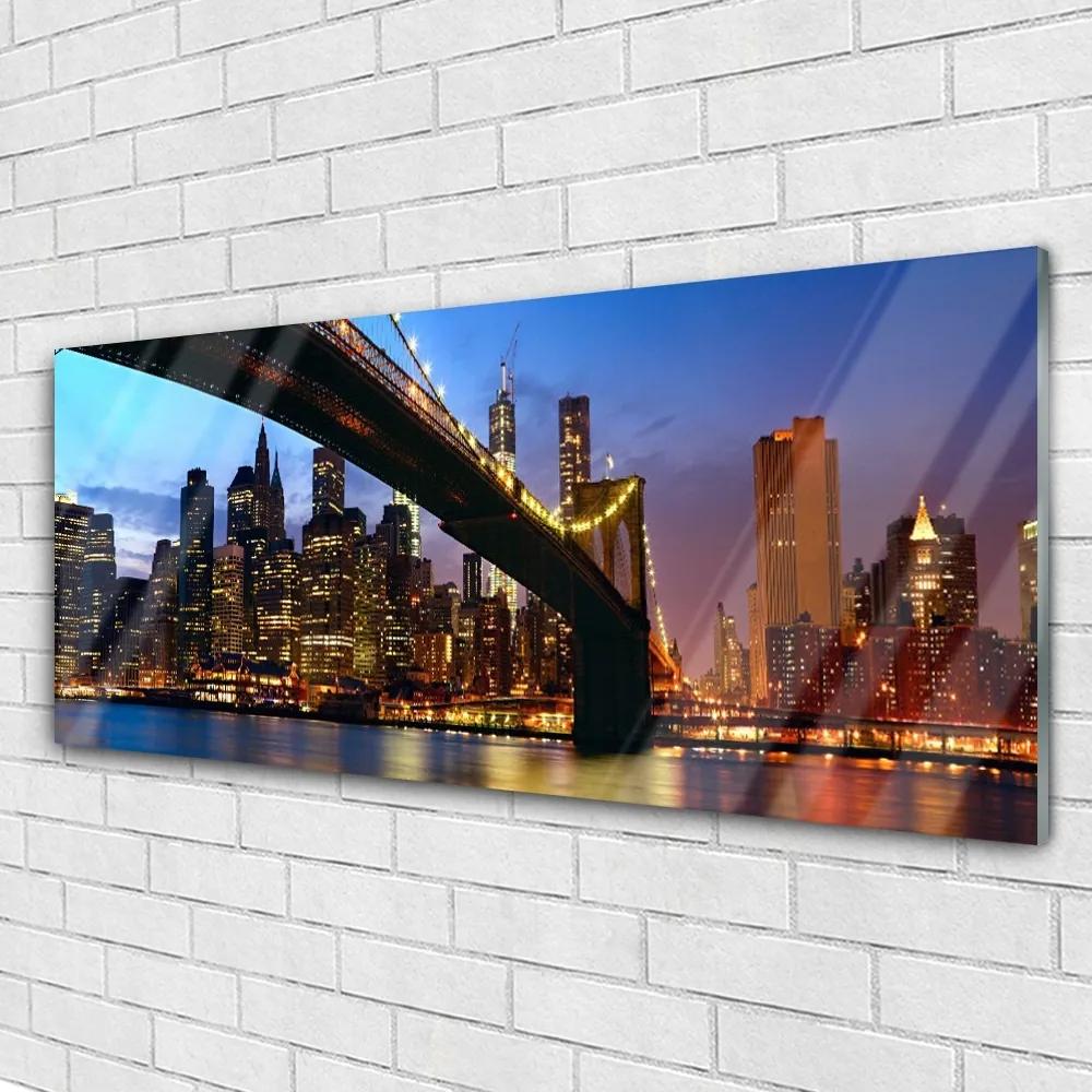 akrylový obraz Most Město Voda 125x50 cm