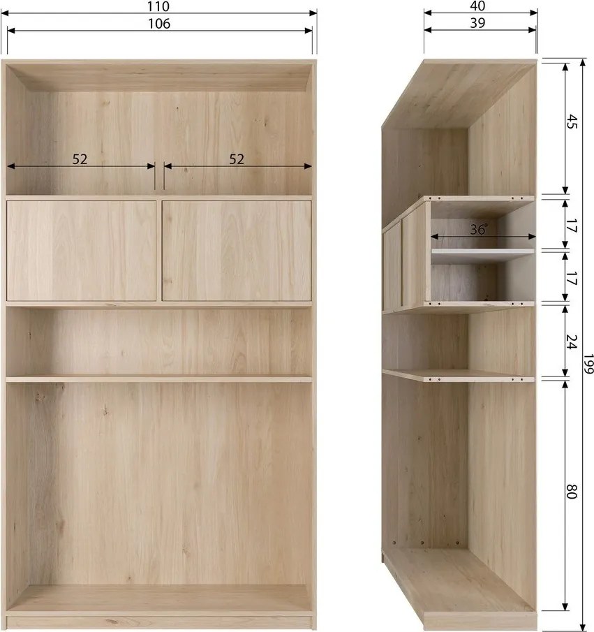 Modulární knihovna v dekoru dubu v přírodní barvě 110x199 cm Modulair – vtwonen