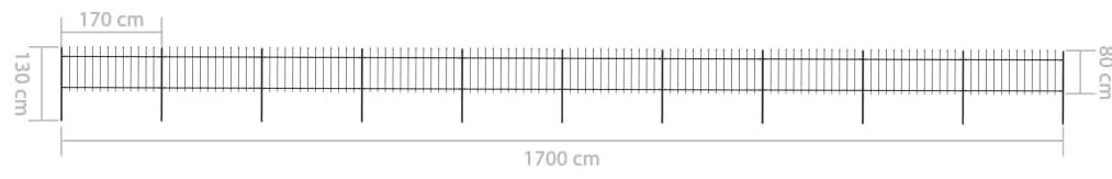 vidaXL Marketos Zahradní plot s kopím nahoře ocelový 1781,5 x 80 cm černý