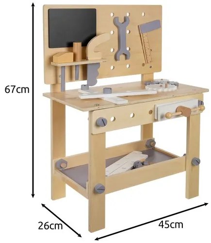 Dřevěný pracovní stolek s nářadím pro malé mistry