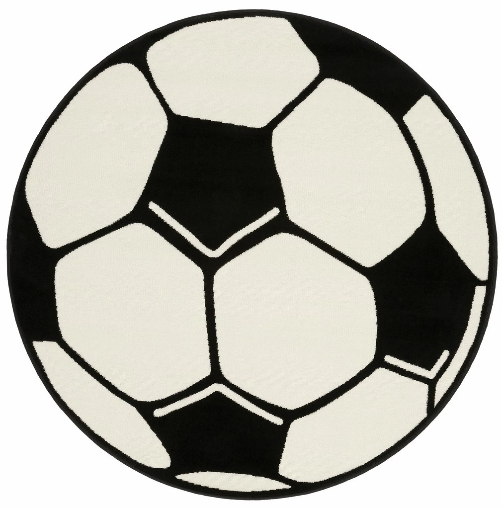 Hanse Home, Dětský kusový koberec Prime Pile Fussball 100015, 200x200 (průměr) kruh, černobílá, dětský pokoj