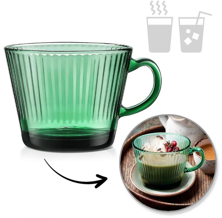 Flamenco Mystique Velký rýhovaný skleněný šálek lahvově zelený 380 ml 1ks SZK178
