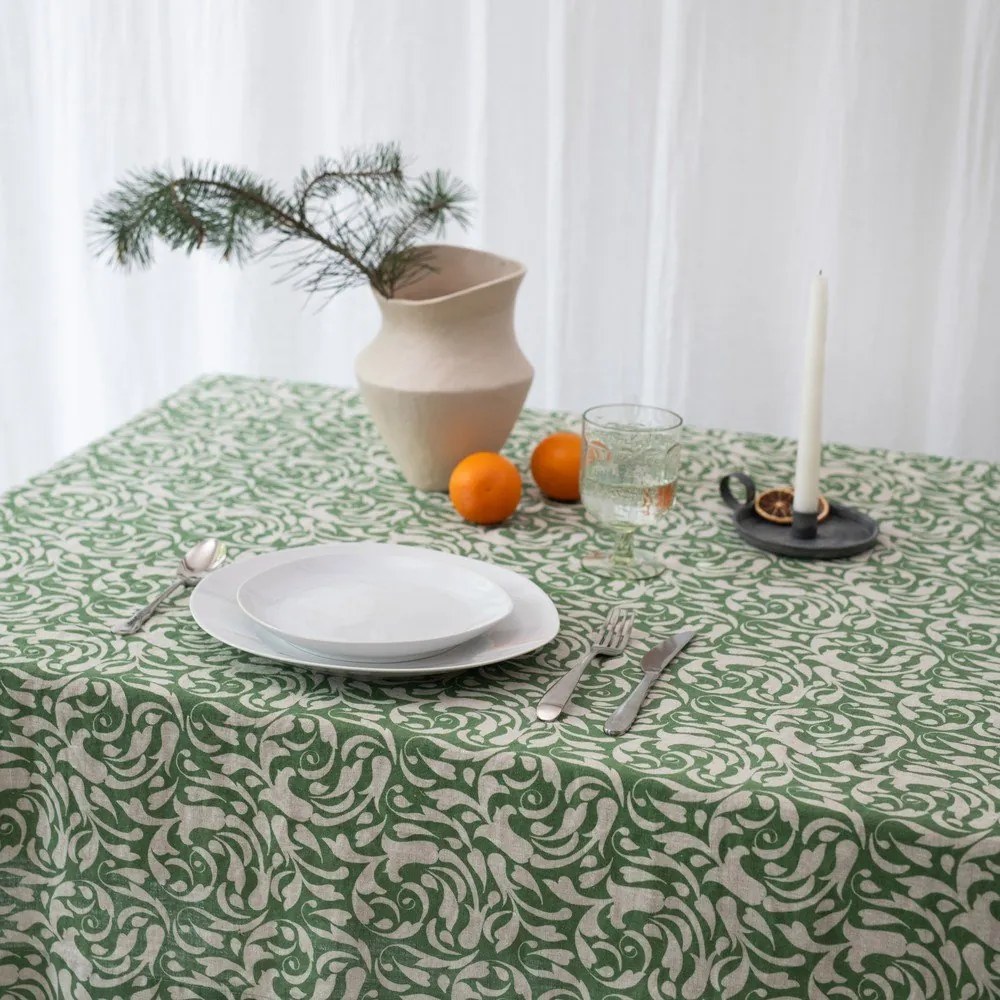Lněný ubrus 140x250 cm Evergreen Damask – Linen Tales