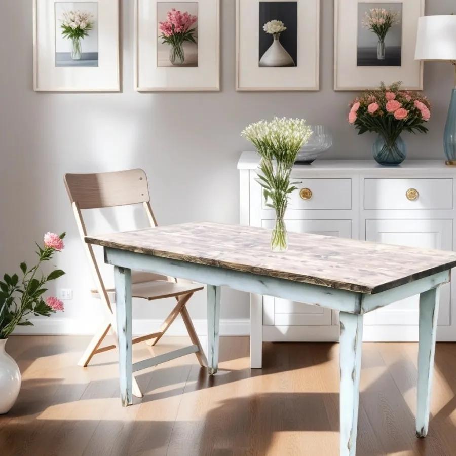 Stará Krása – Ruční výroba Jídelní stoly s bílou patinou 76 x 150 x 75 cm
