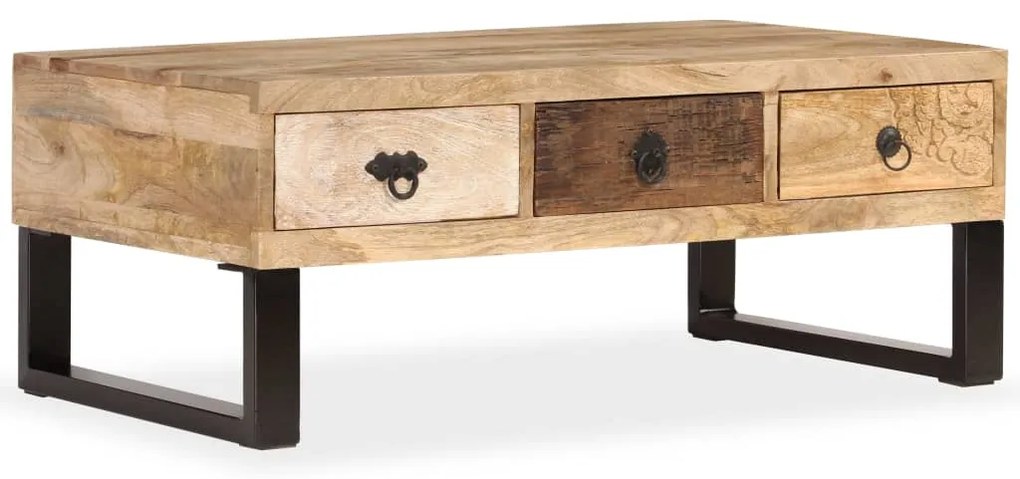 Konferenční stolek 3 zásuvky masivní mangovník 90 x 50 x 35 cm 244942