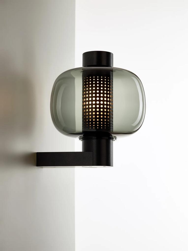 Venkovní i interiérová designová lampa Brokis Bonbori Wall up PC1251 Povrch Montury: měděná metalická (CCS2748), Barva skla: hnědá kouřová - transparentní sklo (CGC538), Stmívání: CASAMBI CBU-TED (CEDV2855)