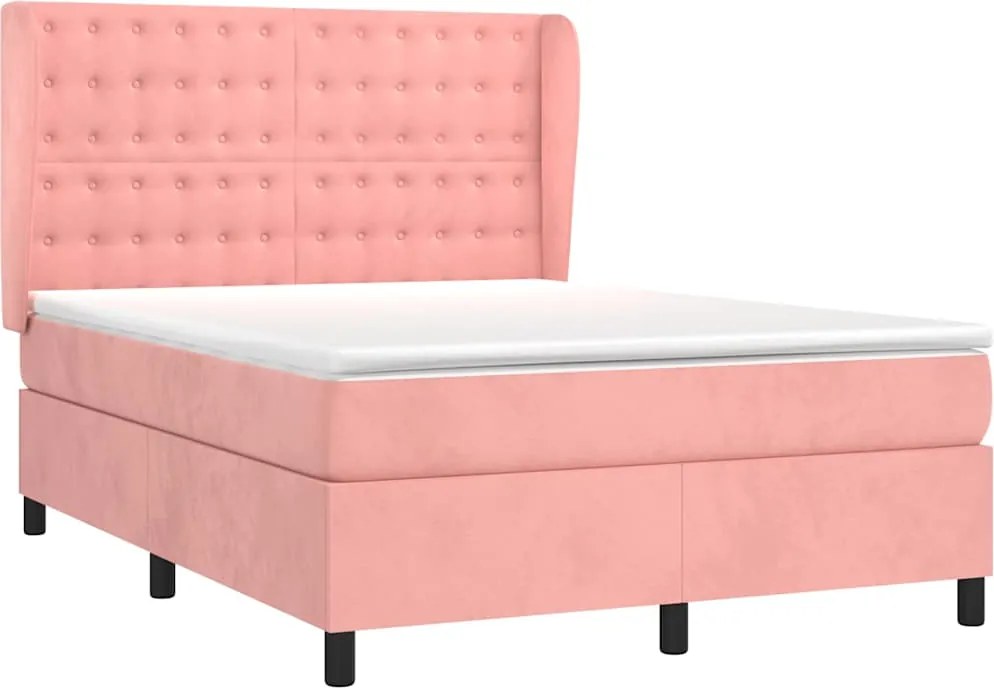 Box spring postel s matrací růžová 140x190 cm samet 3129452