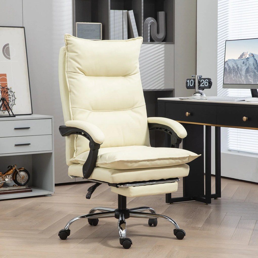 Vinsetto ergonomické kancelářské křeslo, náklon 155° s vysouvací opěrkou nohou, snadno čistitelná PU koženka, polstrované opěrky, otáčecí a výškově n…