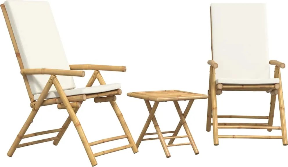 3dílný skládací bistro set s krémově bílými poduškami bambus 3208931