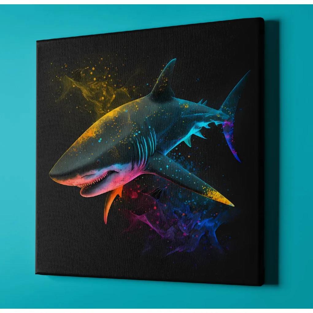 Obraz na plátně - barevný žralok FeelHappy.cz Velikost obrazu: 100 x 100 cm