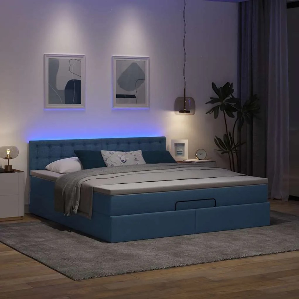 Osmanská postel s matrací & LED modrá 180x200cm látka 3312498