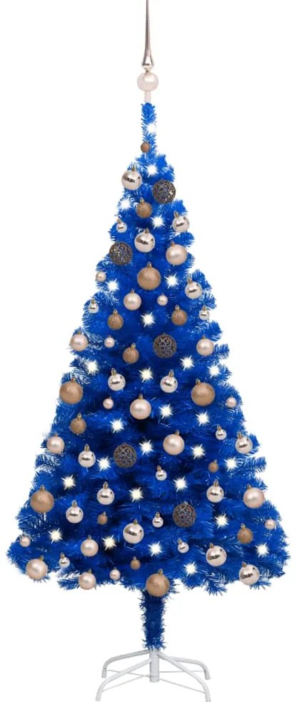 vidaXL Umělý vánoční stromek s LED a sadou koulí modrý 180 cm PVC