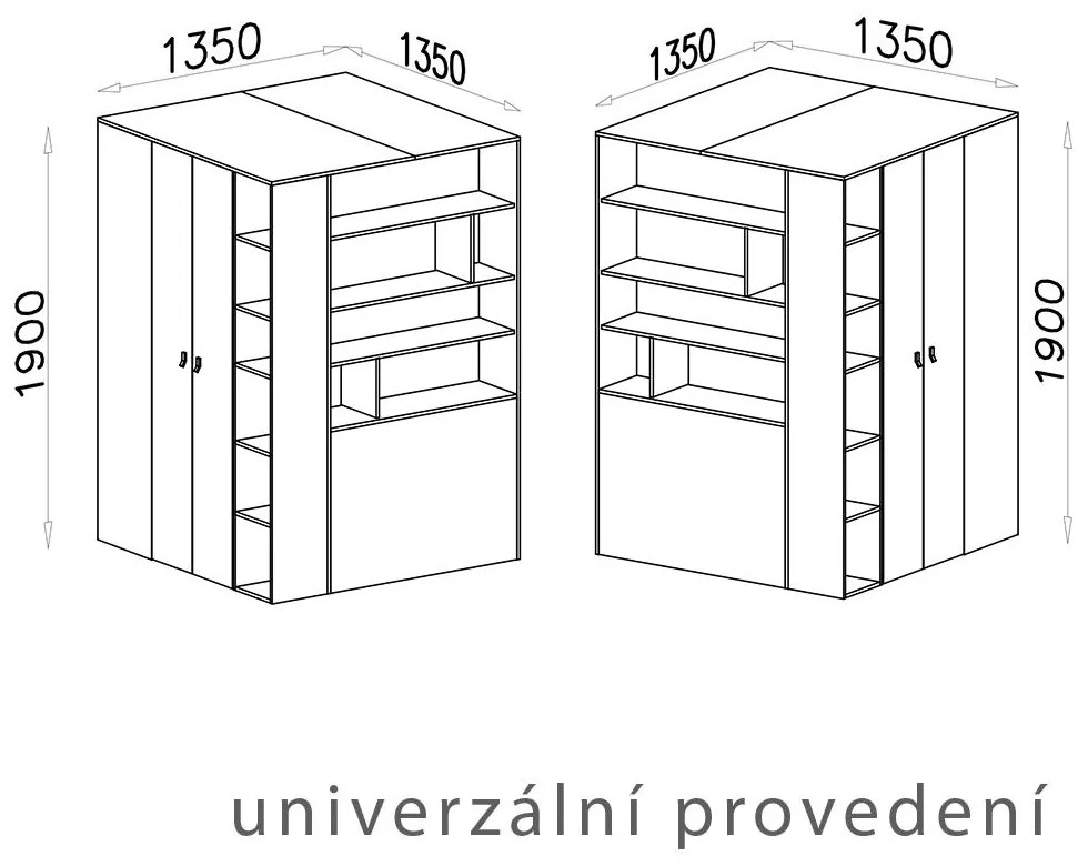 PLANET č | šatní skříň PL1 UNI provedení | 135 cm | černá/dub/béžová