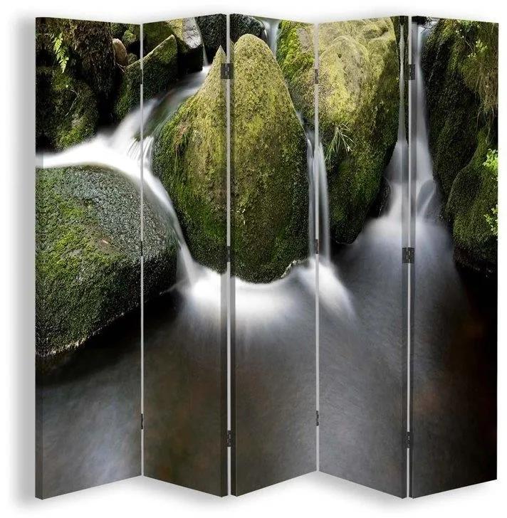 Ozdobný paraván Vodopád Skalní hora - 180x170 cm, pětidílný, obustranný paraván 360°