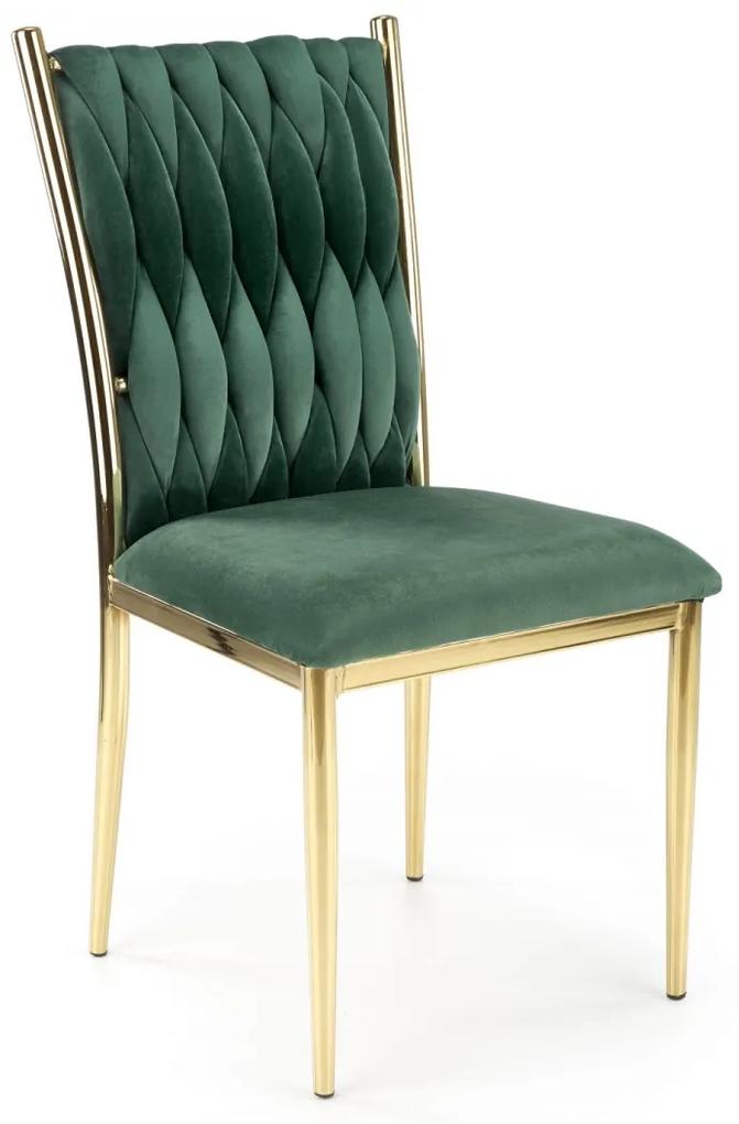 Designová židle Leona tmavě zelená/zlatá