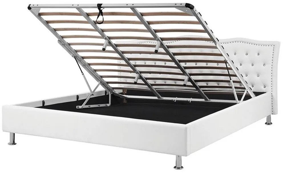 Bílá kožená postel Chesterfield s úložištěm 180x200 cm METZ Beliani