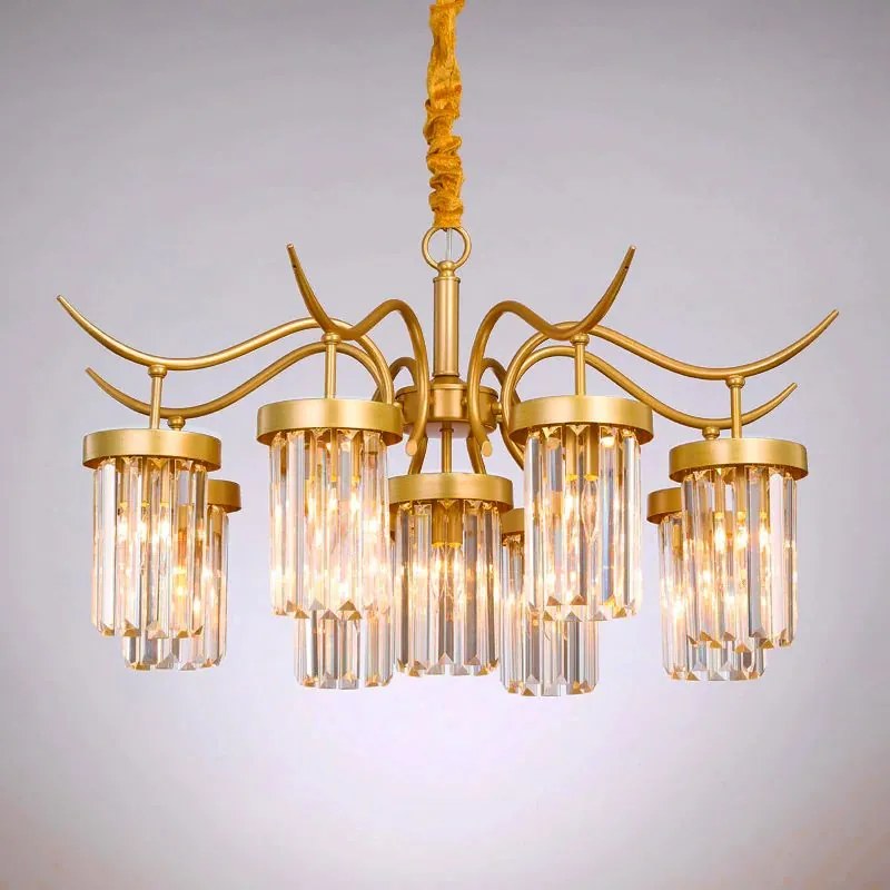 Toolight - Závěsný křišťálový lustr 9xE27 60W, zlatá, OSW-08916