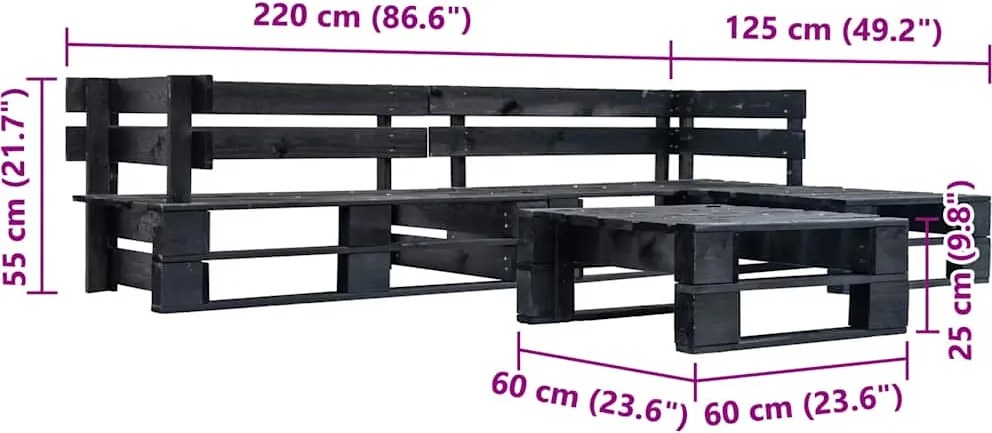 4dílná zahradní sedací souprava z palet černá dřevo 277424