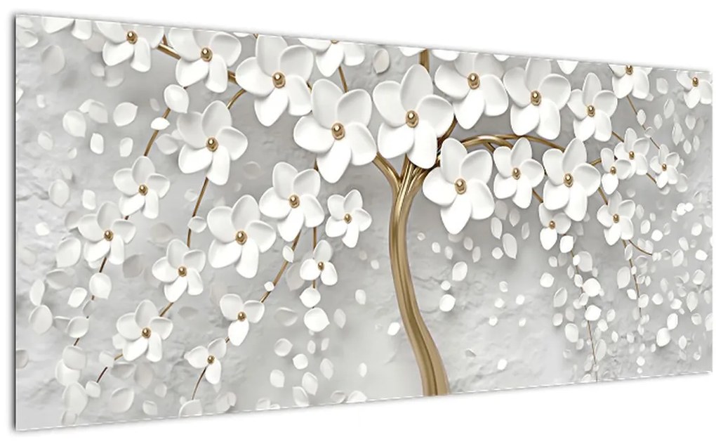 Obraz bílého stromu s květinami (100x40 cm), 40 dalších rozměrů