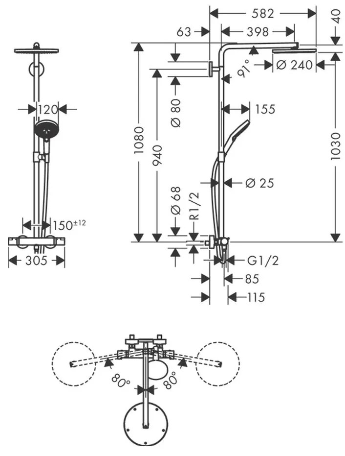 Hansgrohe Raindance Select S - Showerpipe 240 1jet PowderRain s termostatem, chrom,HAN-27633000