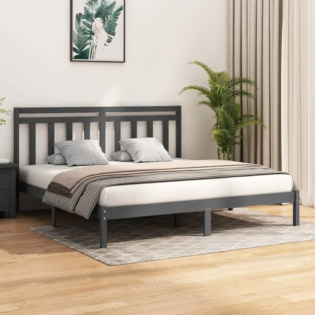 Rám postele šedý masivní dřevo 200 x 200 cm,  3105272