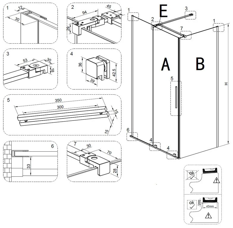 BPS-koupelny Obdélníkový sprchový kout HYD-ATA-1K 130x80 chrom/transparent - bez vaničky