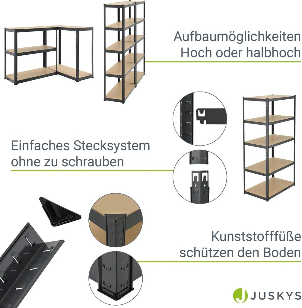 Juskys Sada kovových regálů Basic 180 × 90 × 40 cm Barva: šedá, Velikost sady: 6 ks