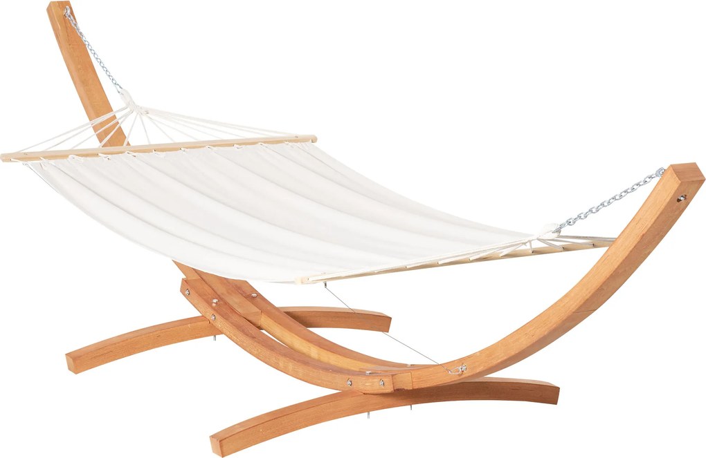 Outsunny zahradní houpací síť s dřevěným stojanem, houpací síť na rám pro 1 osobu, 3,92 m D x 1,2 m Š x 1,1 m V, barva krémovo-hnědá