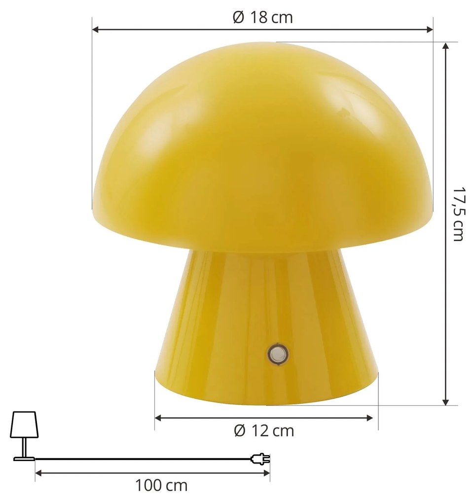 Lindby LED dobíjecí stolní lampa Nevijo, žlutá, USB, dotykový stmívač