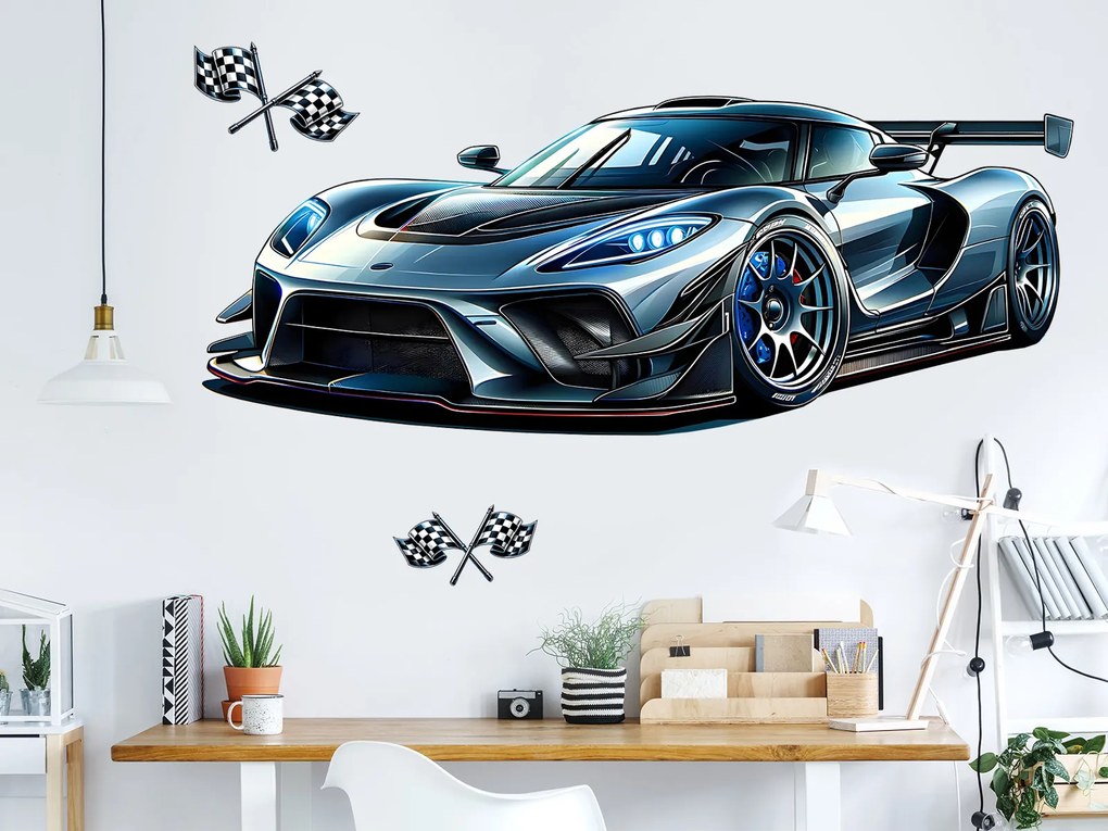 Auto supersport textilní přelepitelná samolepka na zeď arch 75 x 29 cm
