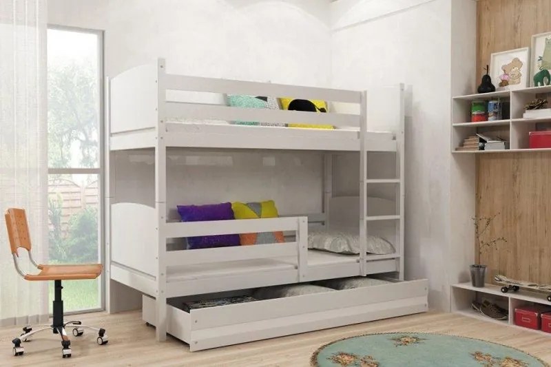 Dětská patrová postel TAMI se šuplíkem 200 cm - barva bílá