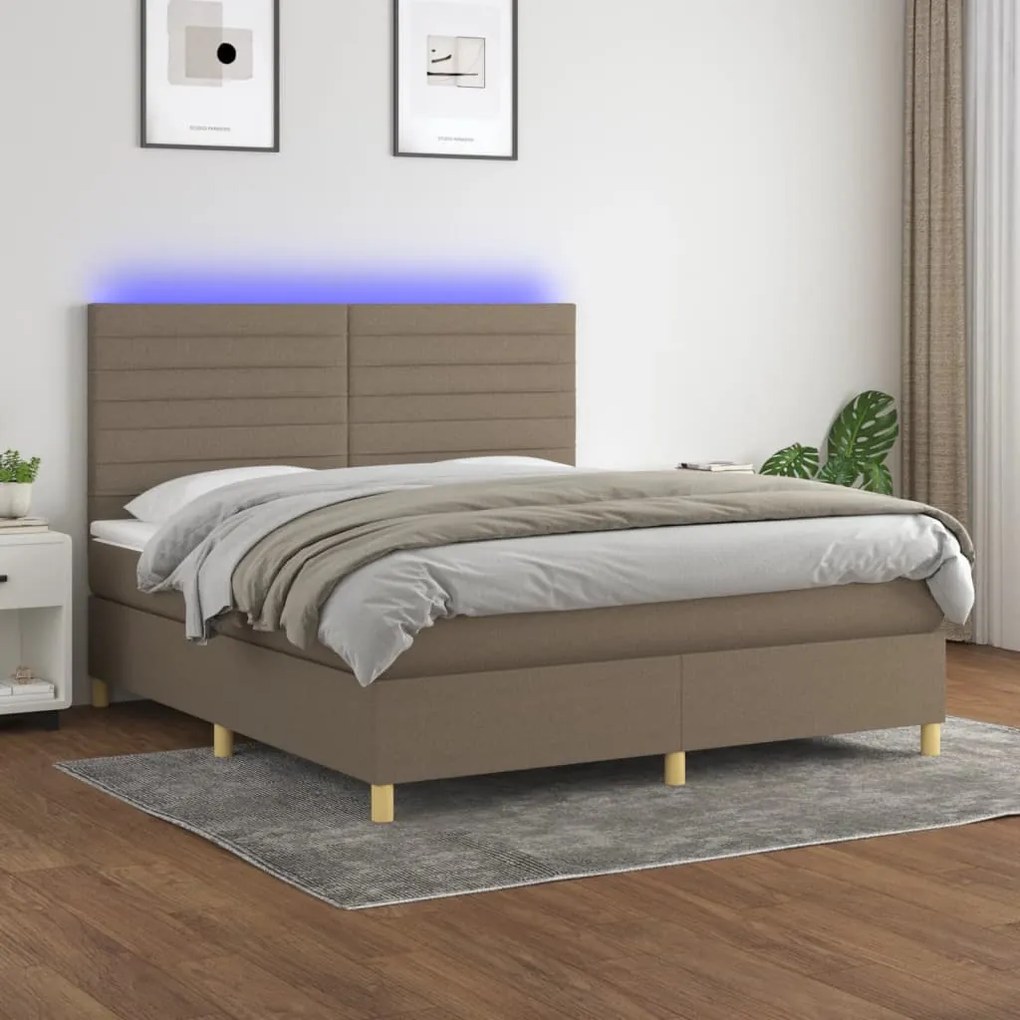 Box spring postel s matrací a LED taupe 160x200 cm textil