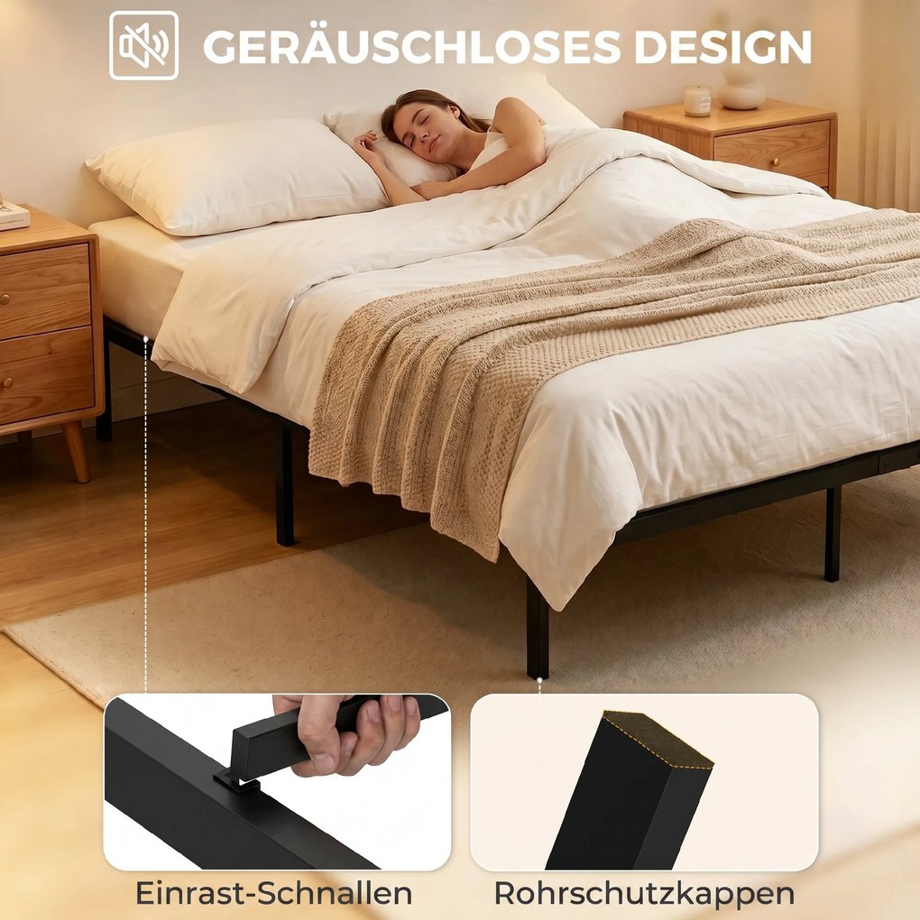 HOMCOM kovový rám postele s úložným prostorem pod postelí, výška 35,5 cm, laťkový rošt, tichý design — bez boxspringu, snadná montáž — 140 × 200 cm, …