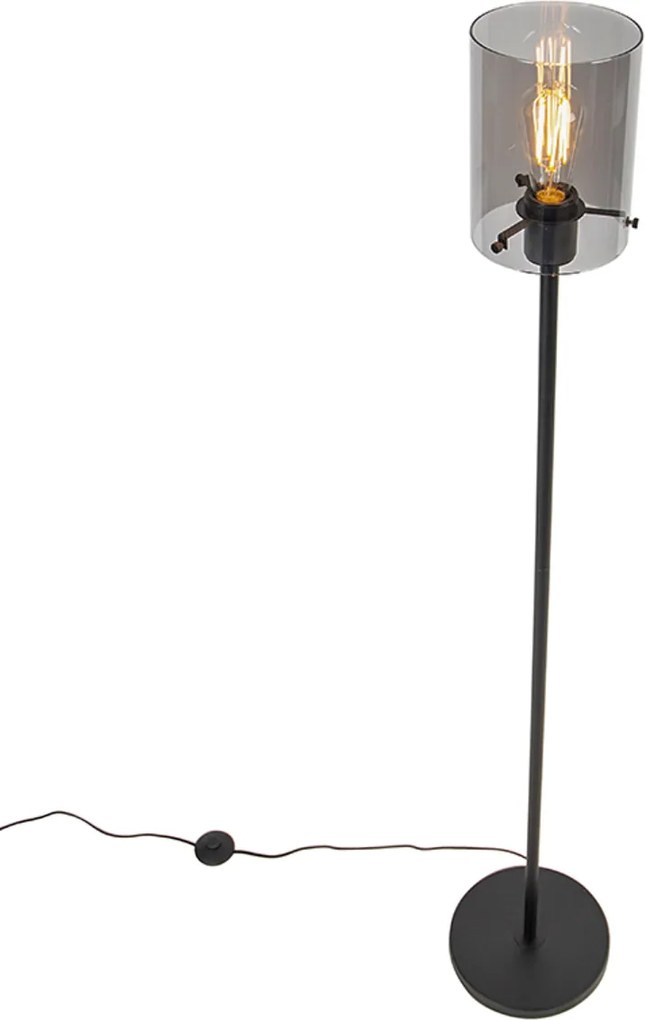 Designová stojací lampa černá s kouřovým sklem - Dome